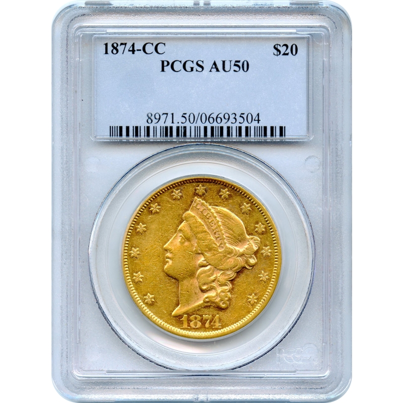 1874-CC $20 Liberty Head Double Eagle PCGS AU50 1874-CC $20 Liberty Head Double Eagle PCGS AU50